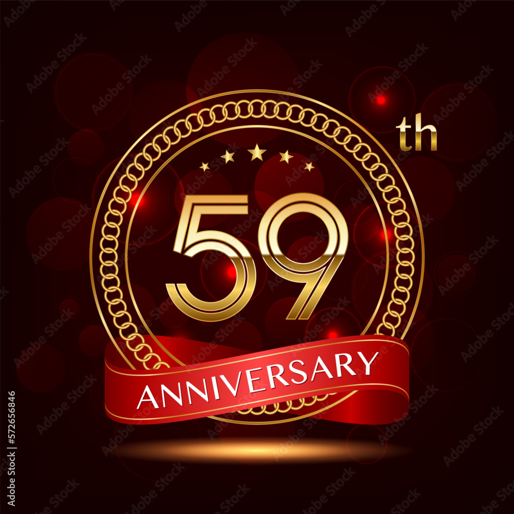 59th Anniversary logo design with golden number and red ribbon for ...