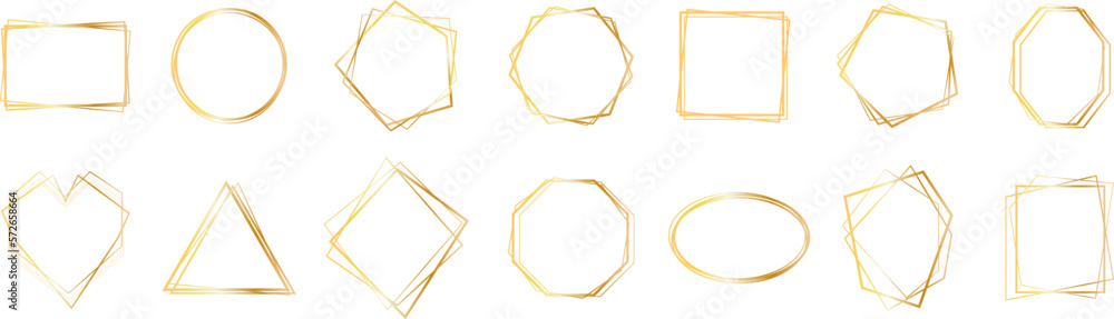 Set of geometric gold frame isolated on white.Golden Geometrical frames.Simple abstract golden ...
