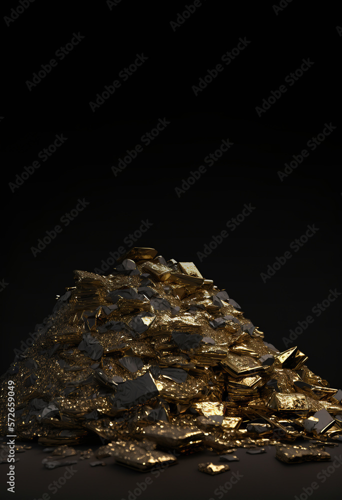 The Pure Gold Pile Ore Found in The Mine on a Stone created with ...
