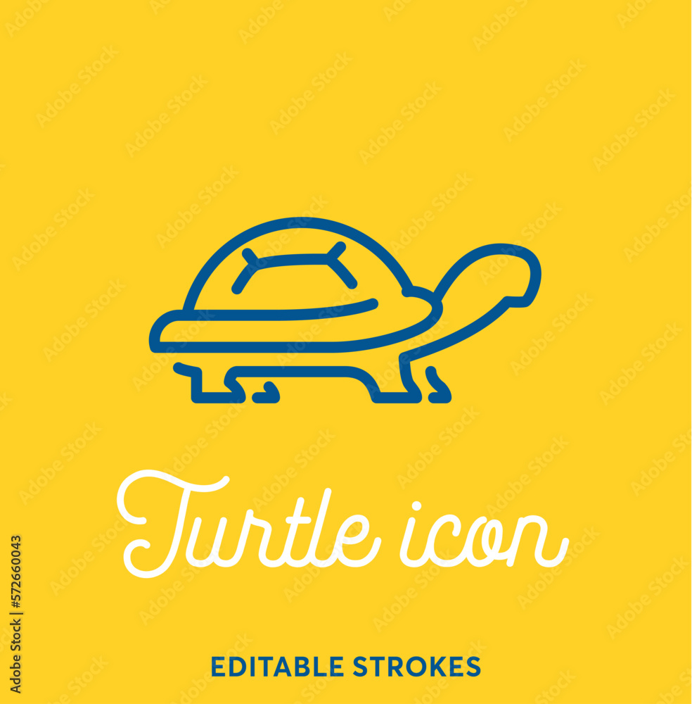 Turtle outline icon isolated on yellow background. Minimal animal icon ...