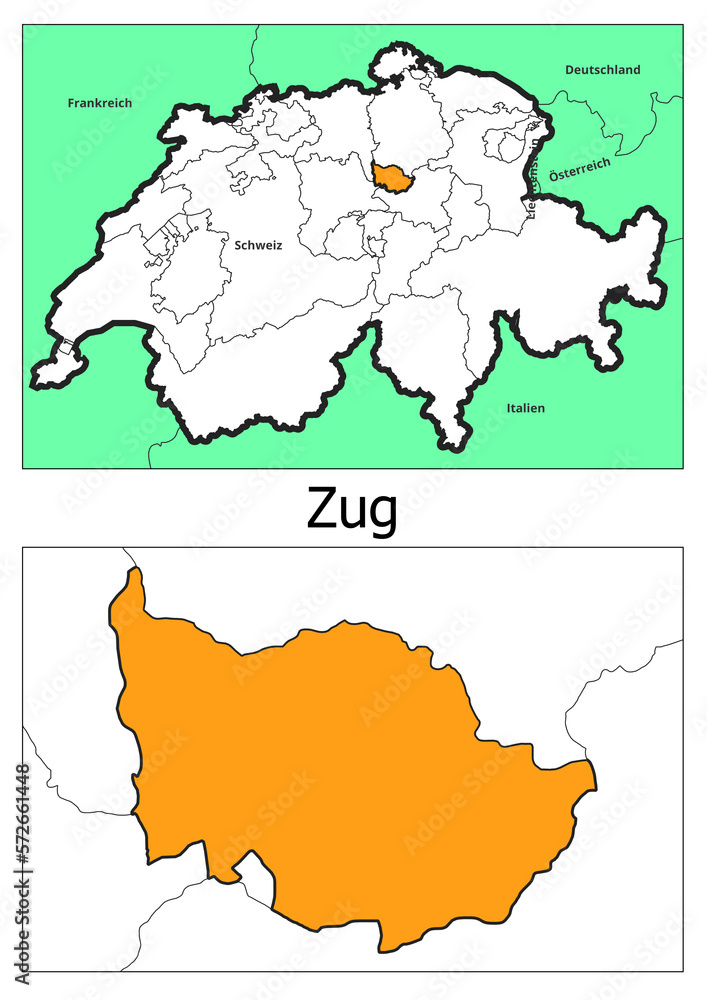 Schweiz Landkarte mit dem Kanton Zug Karte detailiert Stock ...