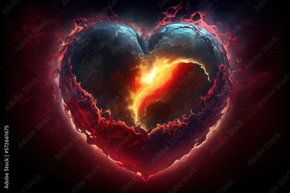 Planet earth in the form of a heart. The earth is on fire. Ecology and ...
