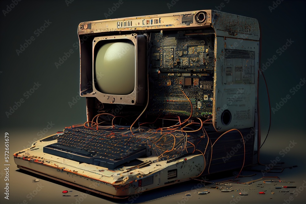 Retro computer concept. Old computer. Retro 1980's style beige desktop ...