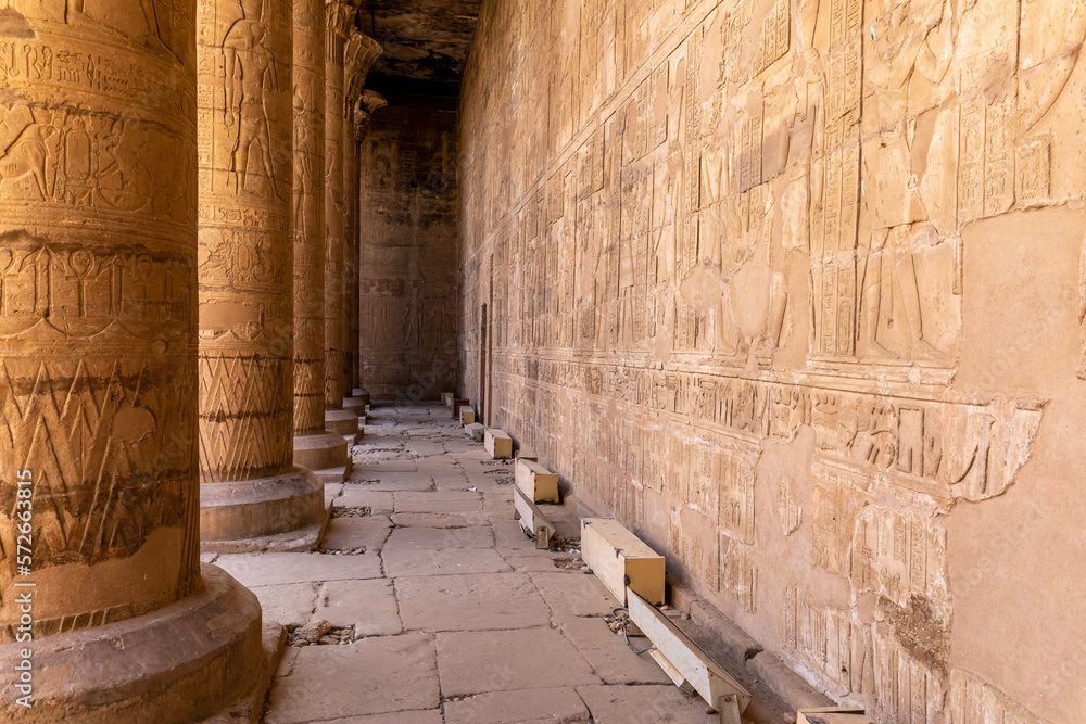 Horus Temple Numerous Stone Columns Decorated with Ancient Egyptian ...