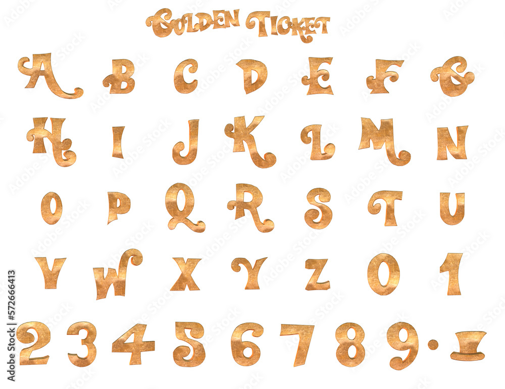 Photo & Art Print Golden Ticket metal 3D Alphabet - Rendered ...