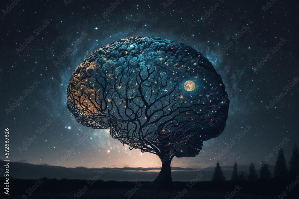 a brain depicted as a starry night sky, with each star representing a ...