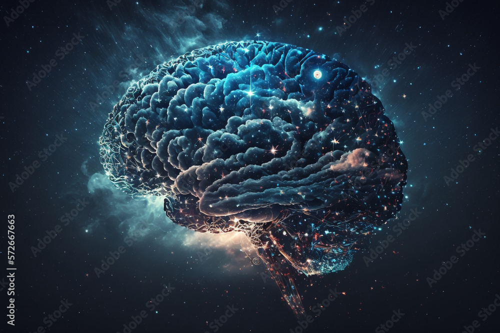 a brain depicted as a starry night sky, with each star representing a ...