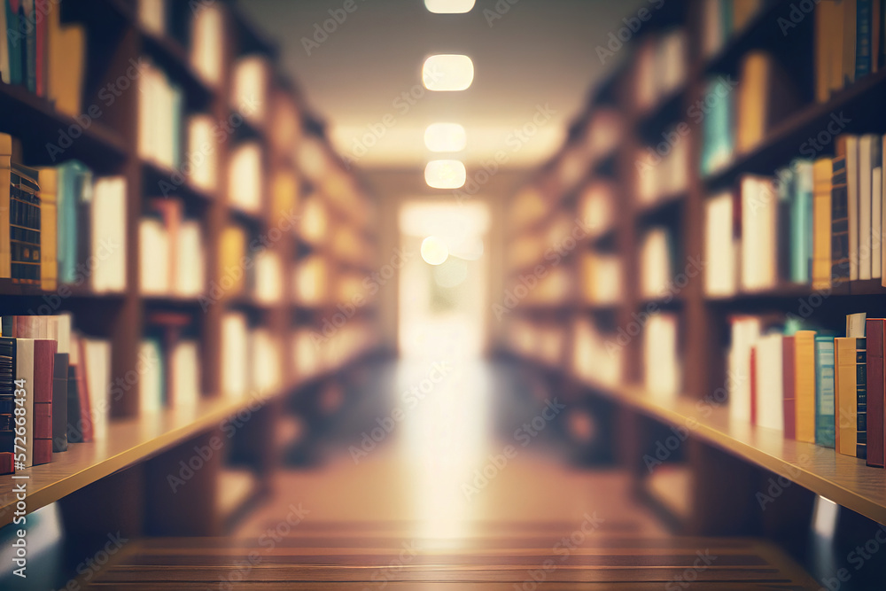Abstract blurred empty college library interior space. Blurry classroom ...