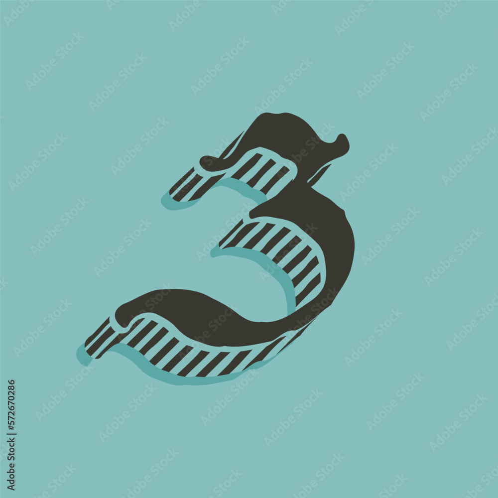 Number three blackletter style logo with shadow. Medieval drop cap ...