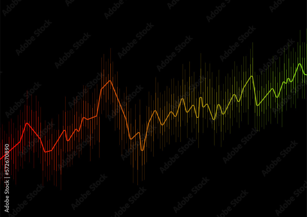 Abstract red green growing financial linear graph chart background ...