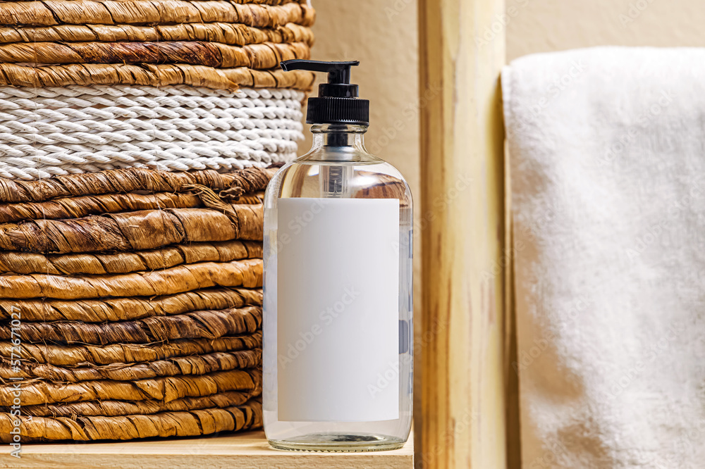 Liquid hand soap in a glass bottle, label mock-up Stock Photo | Adobe Stock