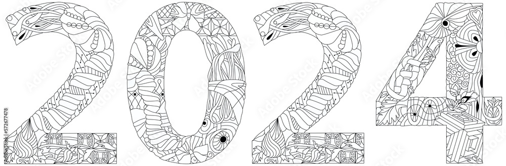 2024 number design. Cute vector Illustration for coloring Stock Vector ...