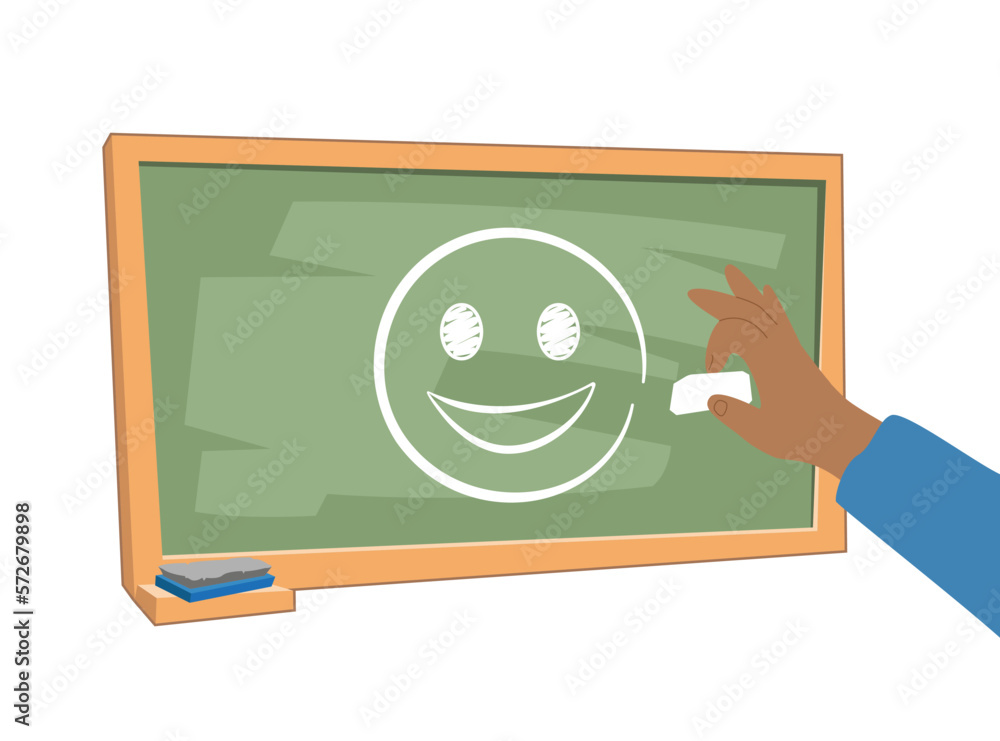 Blackboard with smiling face flat vector illustration. Hand drawing ...