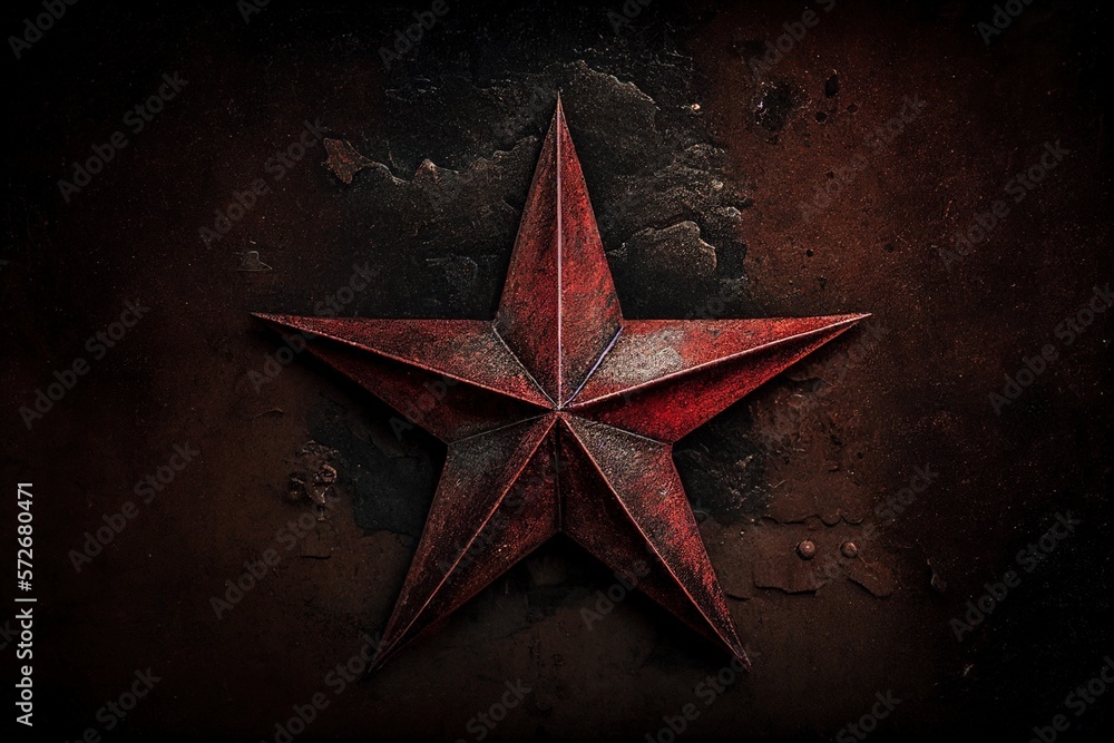A red five-pointed star rust untreated metal on a simple background ...