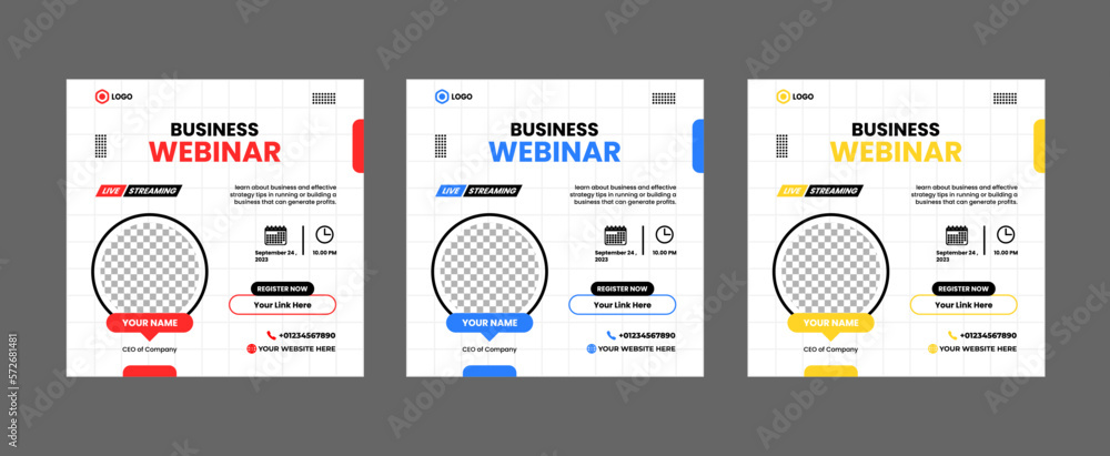 Live business invitation webinars social media post web banner template ...