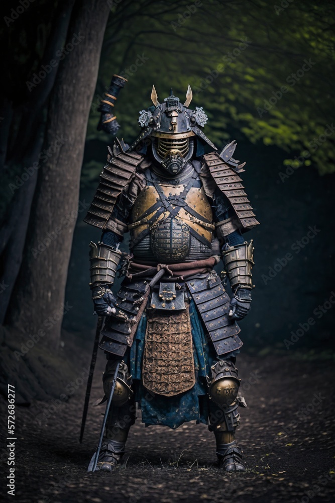 pportrait of samurai full body armor with dark background, crative ai ...