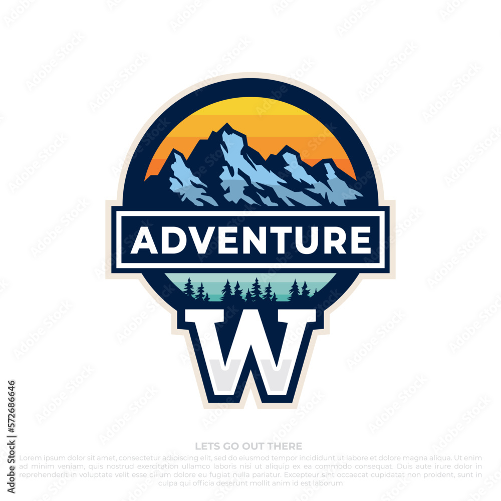 mountain travel emblems. Camping outdoor adventure emblems, badges and ...
