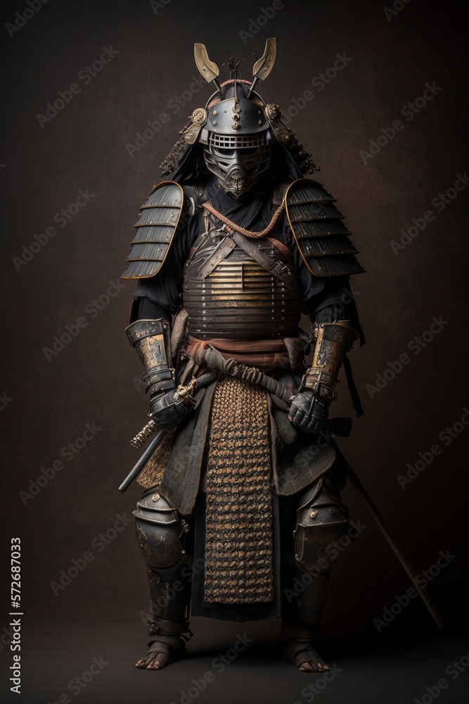 pportrait of samurai full body armor with dark background, crative ai ...