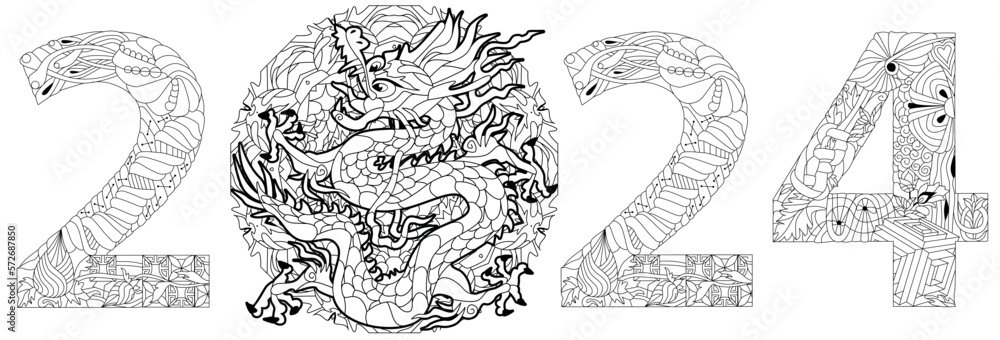 2024 number design for coloring. Cute vector Illustration for coloring ...
