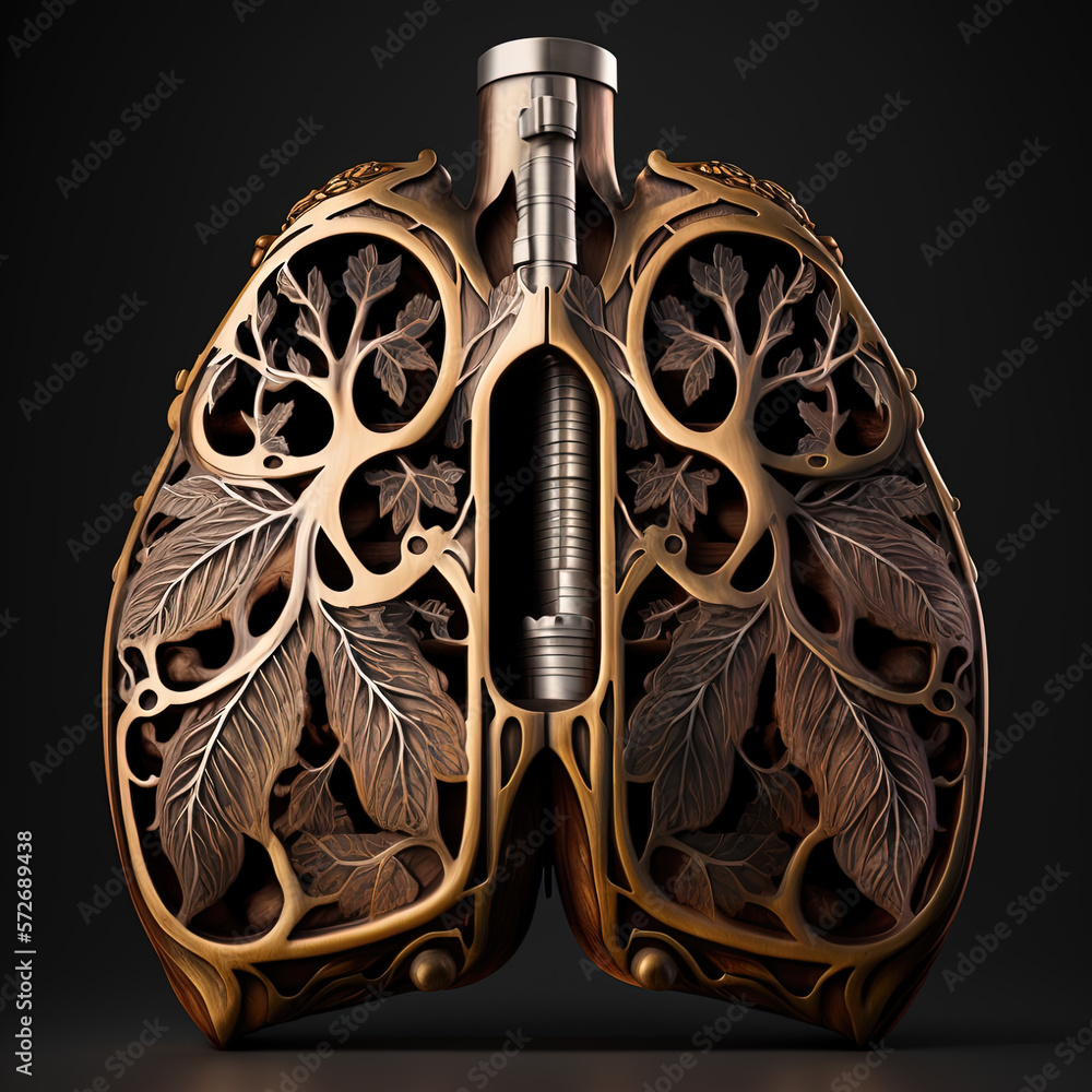 Cross section of mechanical lungs on black background by generative AI ...