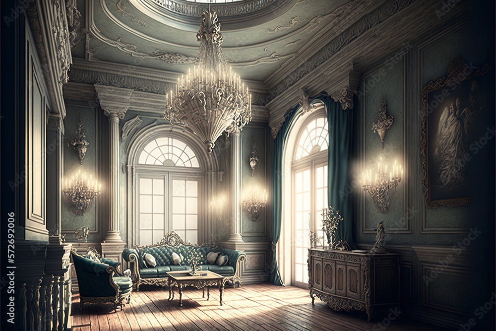 Victorian lobby with grandstand. luxury interior candeo ceiling ...