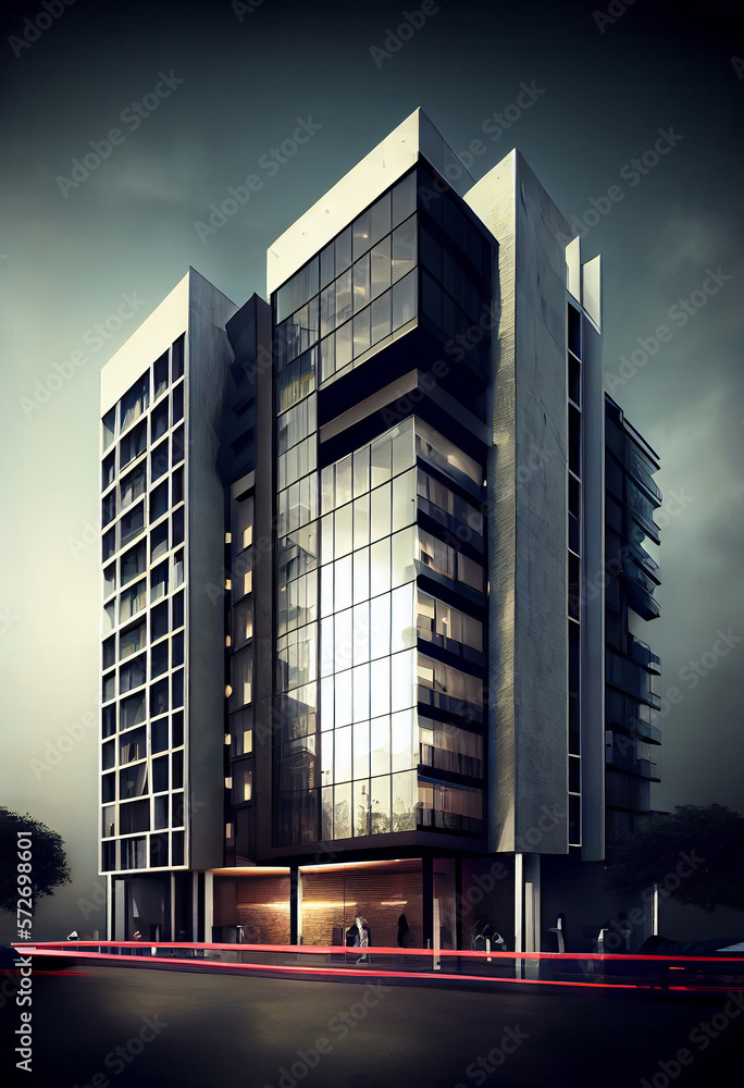 Generative AI illustration facade of contemporary tall shiny building ...