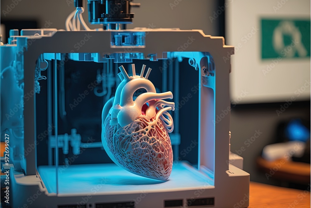 Beautiful human heart drawn on a 3d printer. Human anatomy, four ...