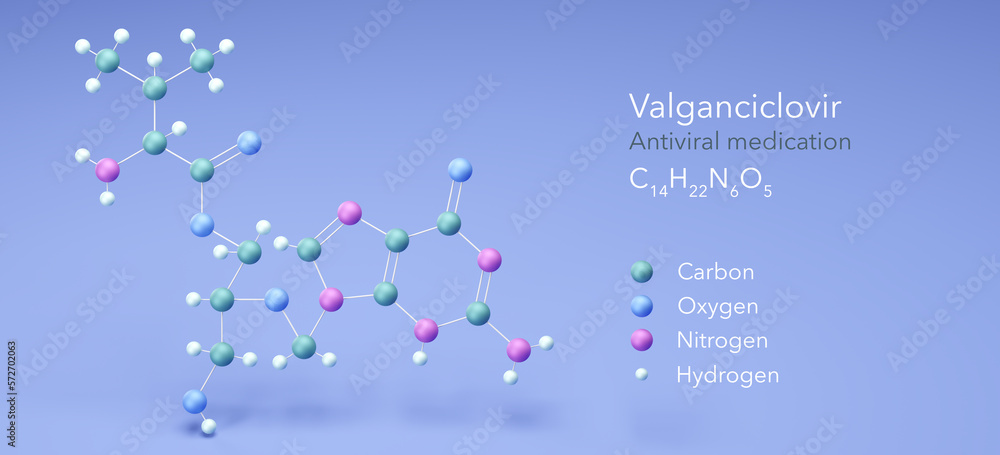 valganciclovir molecule, molecular structures, c14h22n6o5, 3d model ...