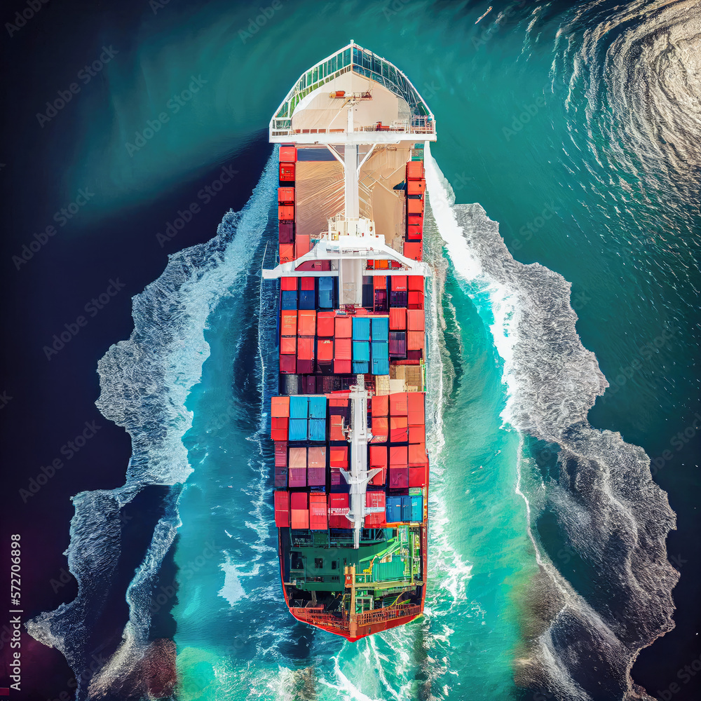 container ship with world map digital network, shipping import export ...