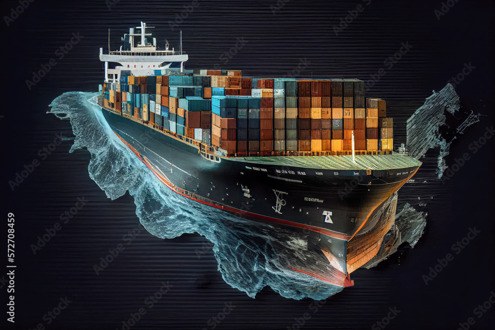 container ship with world map digital network, shipping import export ...