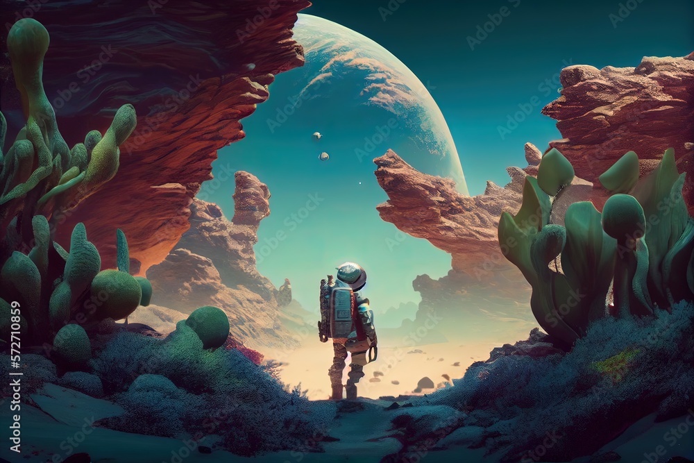 Generative AI illustration of extraterrestrial exploration, an alien ...