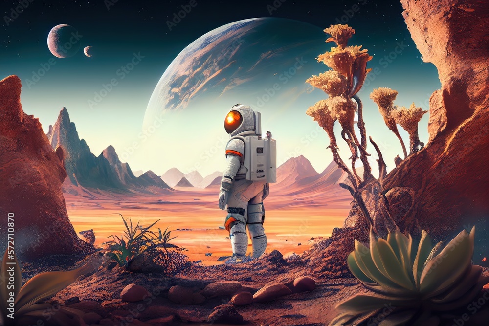 Generative AI illustration of extraterrestrial exploration, an alien ...