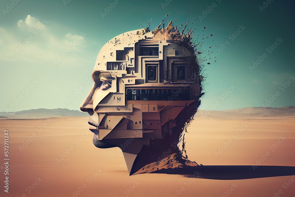 Generative AI illustration of a mind in flux, a surreal digital artwork ...