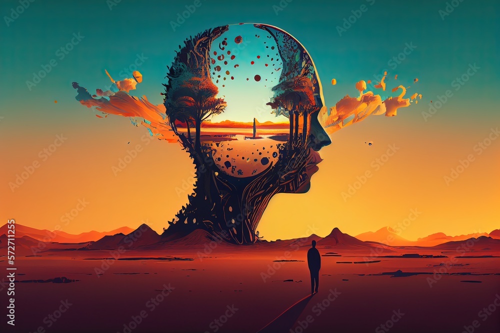Generative AI illustration of a mind in flux, a surreal digital artwork ...