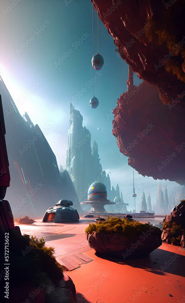 futuristic city on alien planet, generative ai illustration, sketch ...