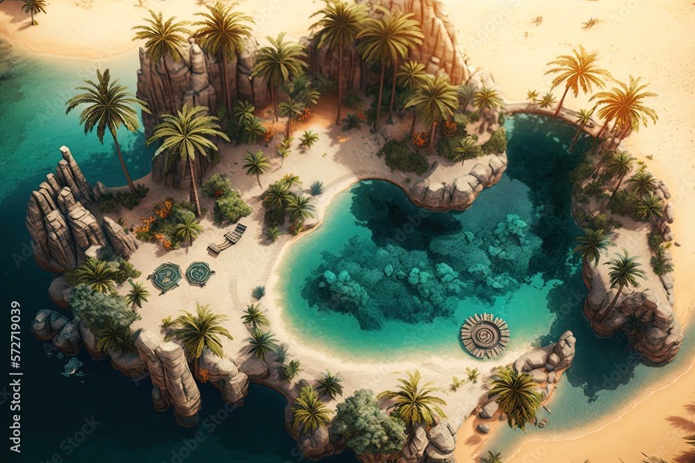 Oasis map for battle game, top view battle map, Generative AI Stock ...
