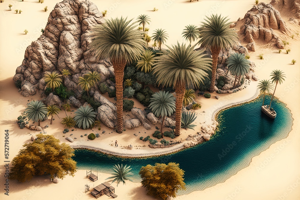 Oasis map for battle game, top view battle map, Generative AI Stock ...