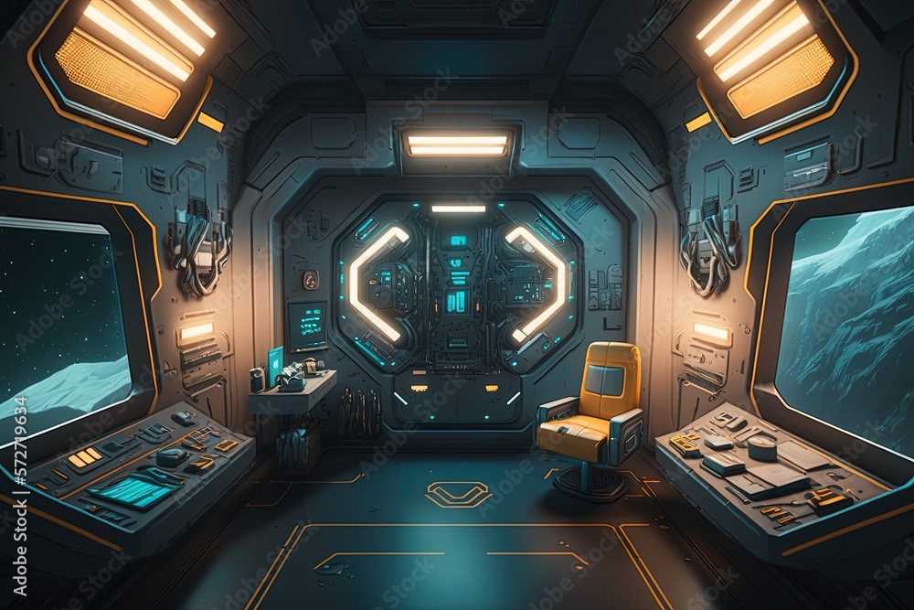 Sci-fi spaceship interior, digital illustration, Generative AI Stock ...
