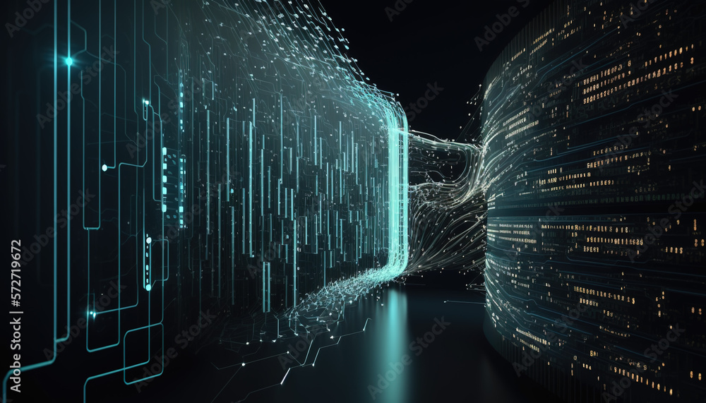 Future, 3D rendering of a scientific technology data binary code ...