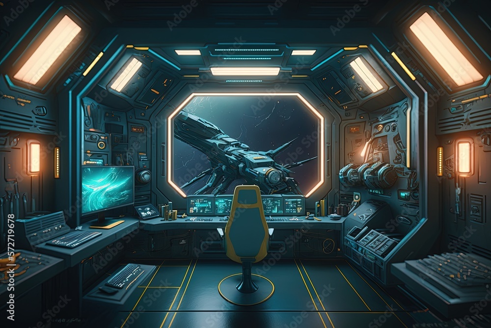 Sci-fi spaceship cabin, digital illustration, Generative AI ilustração ...