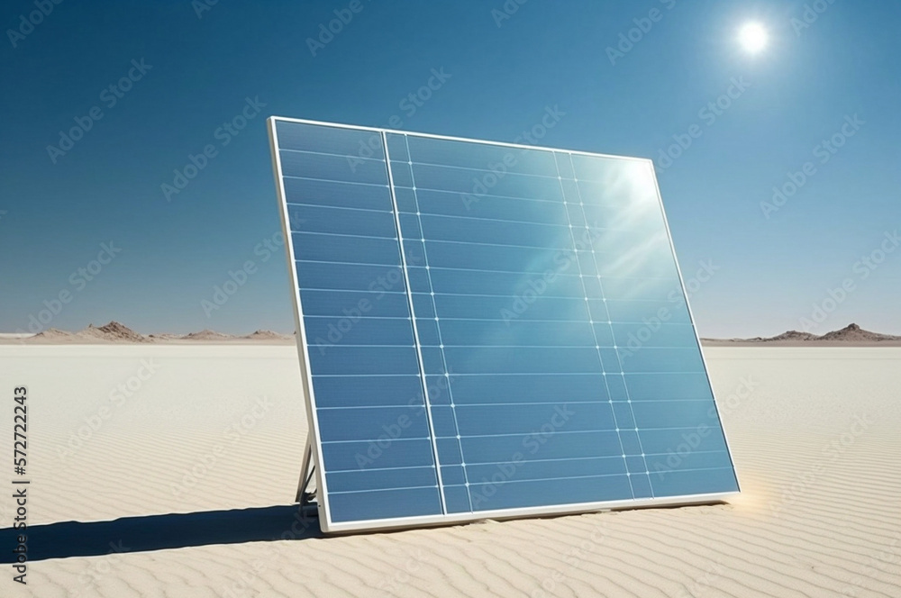 a solar system with solar cells is in the middle of the desert ...
