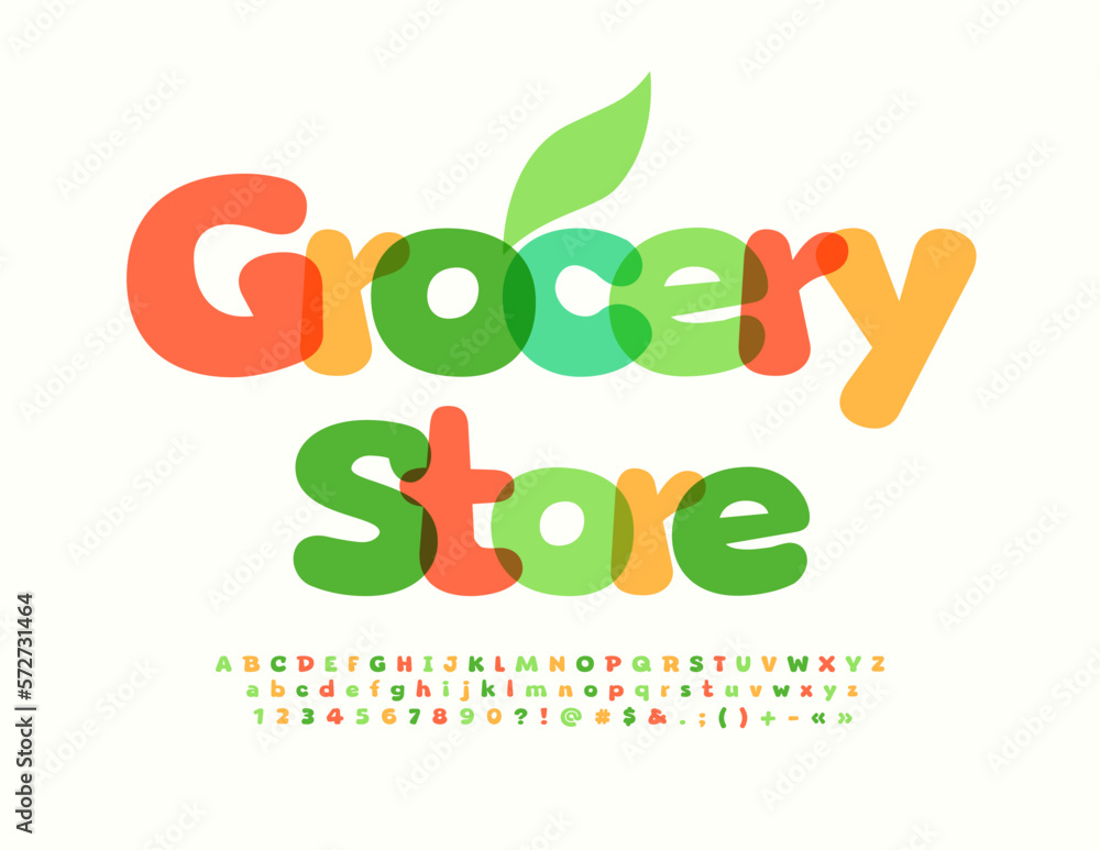 Vector bright Banner Grocery Store. Modern Creative Font. Funny ...