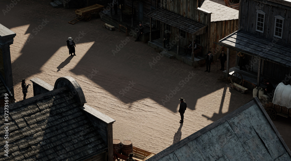 Ilustrace „Two cowboys preparing to draw their guns during standoff in ...