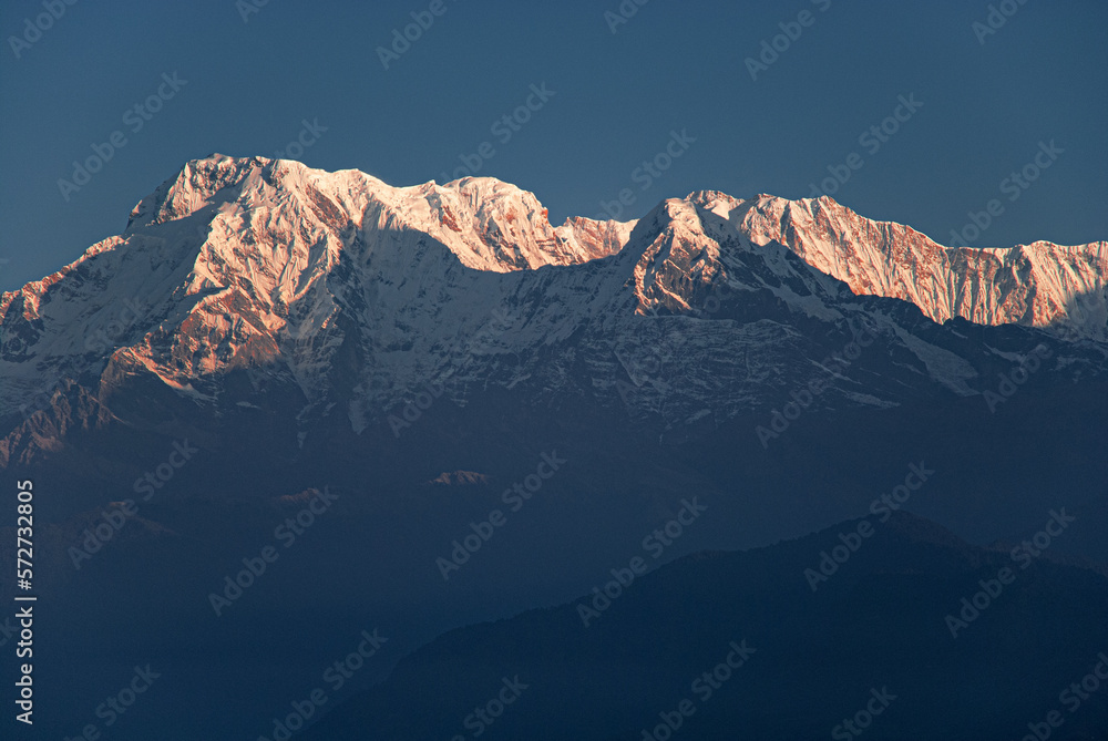 View of the Himalayan giants, Dhaulagiri mountain, Annapurna range and ...