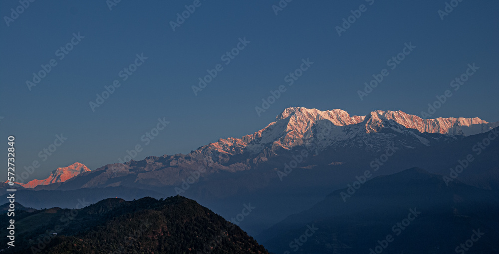 View of the Himalayan giants, Dhaulagiri mountain, Annapurna range and ...