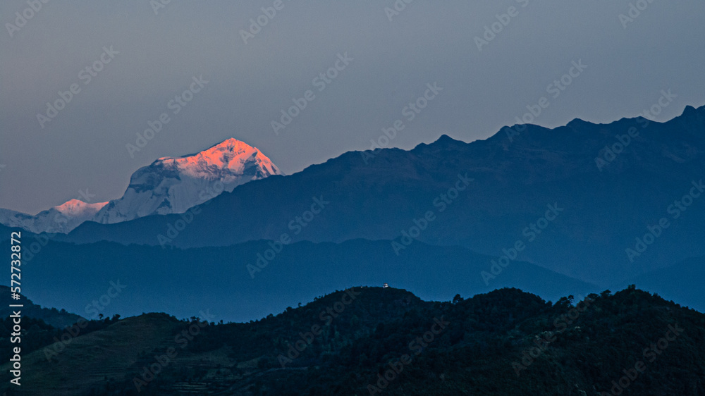 View of the Himalayan giants, Dhaulagiri mountain, Annapurna range and ...