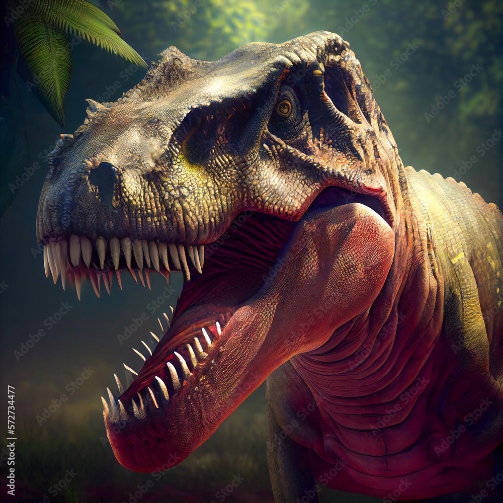 Dinosaur filmic illustration. Cinematic look. Portrait of scary ...