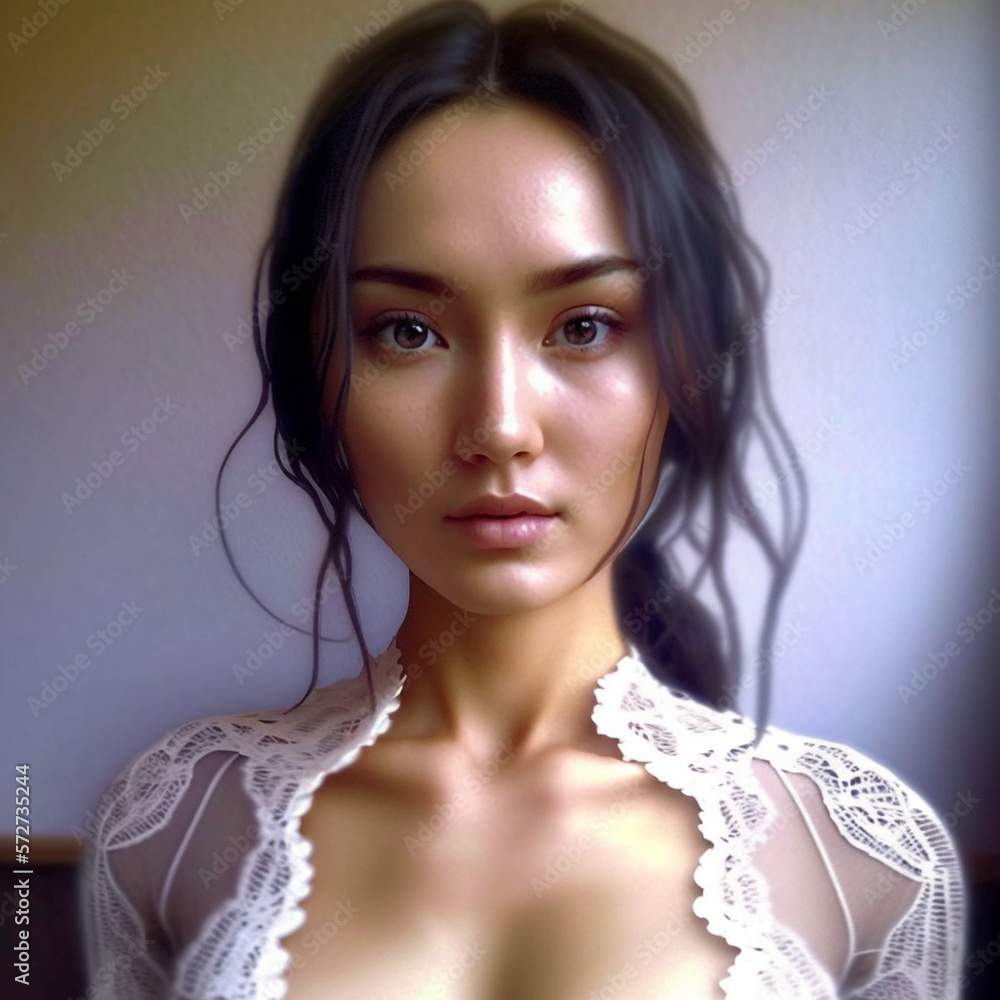 Generative Ai Illustration Of A Young Woman Dressed In A White Shirt Stock Illustration Adobe