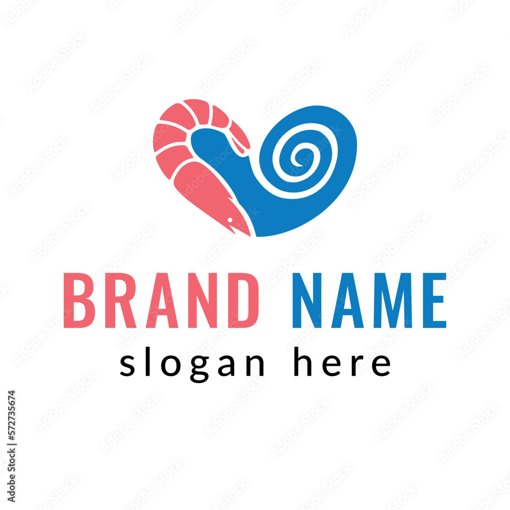 clam logo icon with spiral shell and shrimp together depicting heart ...
