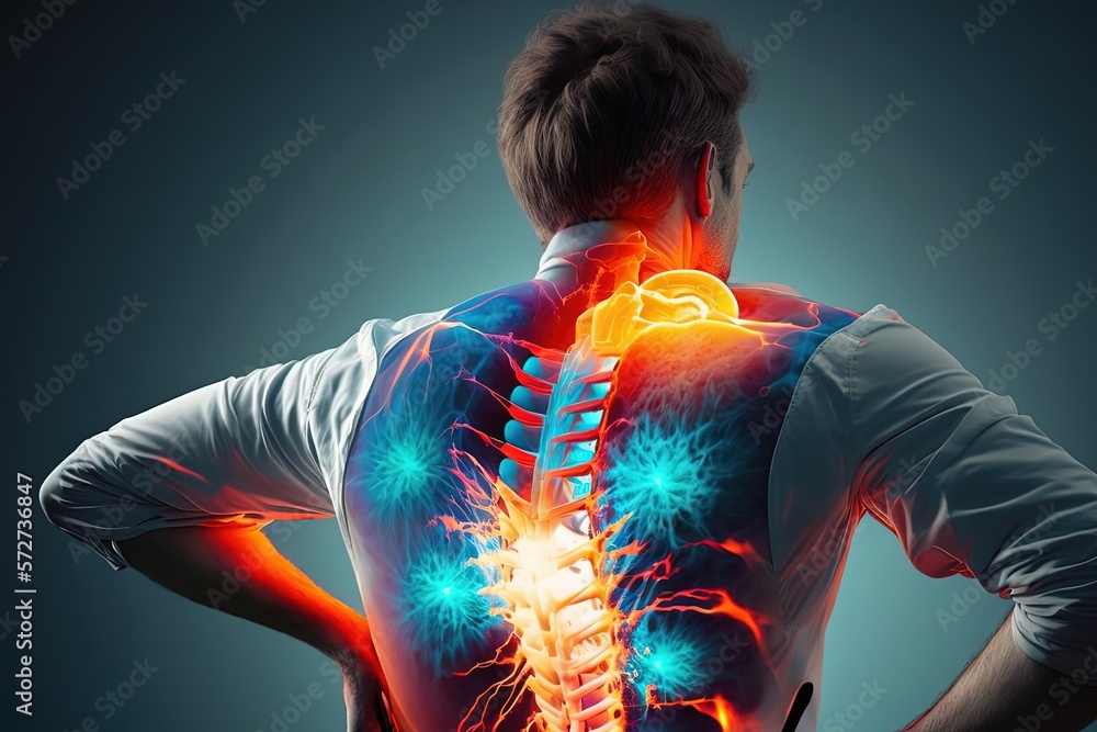 Hyper Realistic of Back Pain: Man Clutches Exploding Spider Thorax with ...